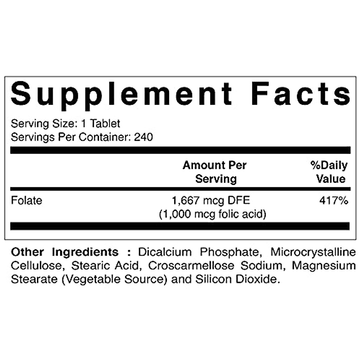 Vitamatic Folic Acid 1000 mcg (1 mg) - Vegetarian Tablets - 1667 mcg DFE - Vitamin B9 (240 Count (Pack of 1))