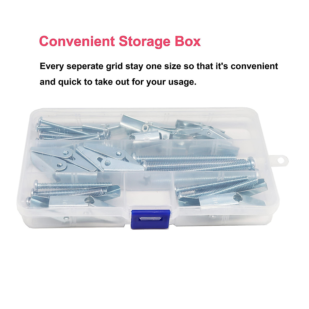 cSeao 22 Pieces Heavy Duty Drywall Ceiling TV Anchors Toggle Bolt Assortment Kit, 1/8" 1/4" 3/16" Spring Loaded Hollow Wall Inserted Bolt Wing Nuts