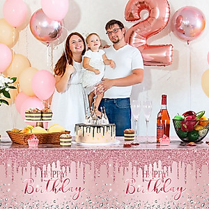 3 Pcs Pink and Rose Gold Tablecloths Glitter Diamond Table Cover PE Girl Party Glitter Table Cloths Sequin Printed Plastic Tablecloths for Girl Women Birthday Wedding Party, 54 x 108 (Happy Birthday)