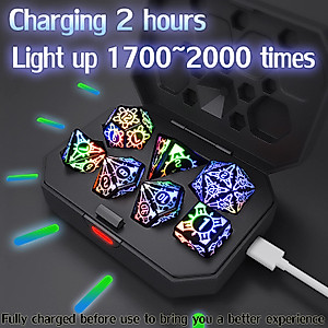 LOOKDNDS LED DND Dice Set, Light Up Dice with Charging Box, 7 PCS LED Electronic Dices, LOOKDNDS Dice Polyhedral Dice Sets for MTG Pathfinder Role Playing Game (Sword Dice)