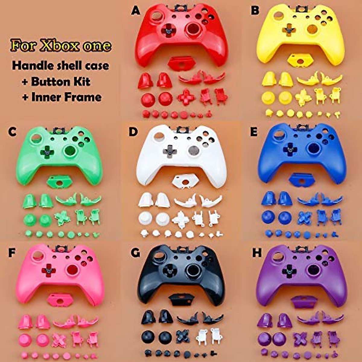 Full Housing Shell Case Cover + Middle Frame with Full Buttons for Xbox One Wireless Controller Without 3.5mm Jack Port (Red)