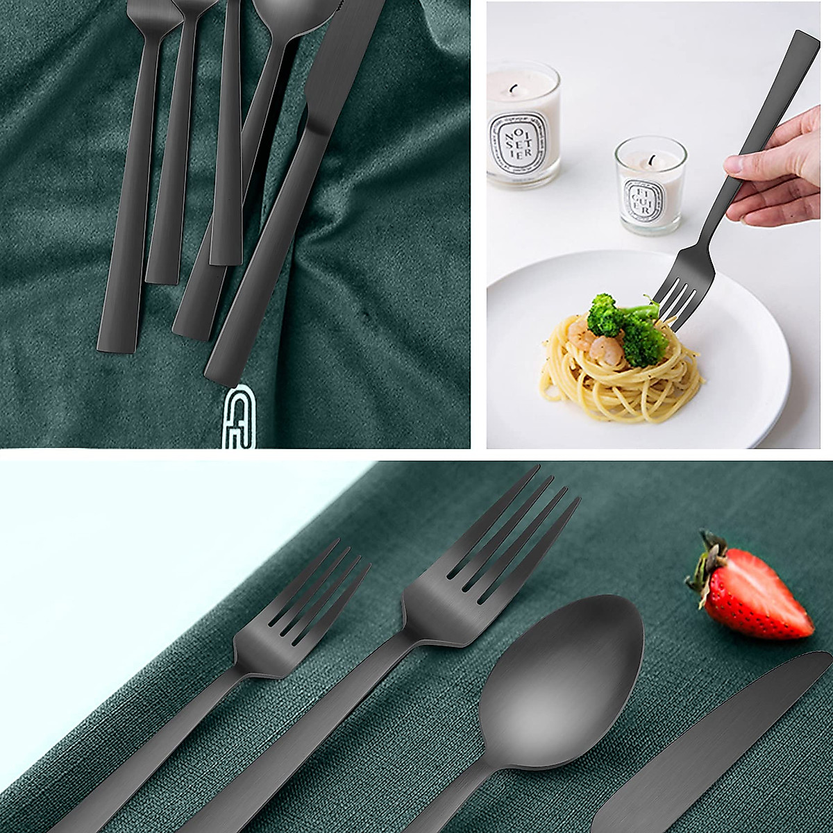 Silverware Set, HaWare 40 Pieces Stainless Steel Square Flatware Cutlery Set for 8, Modern Tableware Eating Utensils for Home, Matte Finish, Dishwasher Safe