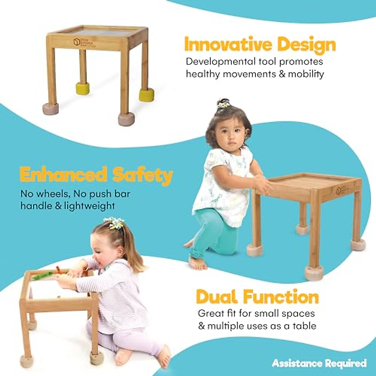Little Balance Box Push Pull Walker Toy, 2-in-1 No Wheels Spring Feet, Wooden Walker, Girl Boy Toddler Walker with Toddler, Child Activity Table, Tall Beige + Booties