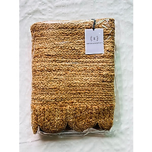 Shiv Shakti Exports Scallop Pattern Jute Bohemian Area Rug Black Scalloped Jute Area Runner Rug Black Woven Rug (Black, 4'x6' Ft / 120x180 Cm)