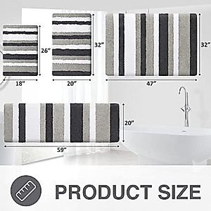 KMAT Luxury Bathroom Rugs Bath Mat,32in x20in, Non-Slip Fluffy Soft Plush Microfiber Shower Carpet Rug, Machine Washable Quick Dry Ultra Shaggy Bath Mats for Tub, Bathroom and Shower, White-Grey
