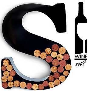 Premium Metal Letter Wine Cork Holder Is A Perfect Bar Decor Made of Durable Metal and A Glossy Black Finish With Rounded Edges , This Bar Cart Accessories Is Easy To Hang , Letter S (9,64”x 2”x 12”).