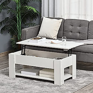 HOMCOM 39" Lift Top Coffee Table with Hidden Storage Compartment and Open Shelf, Pop Up Coffee Table for Living Room, White