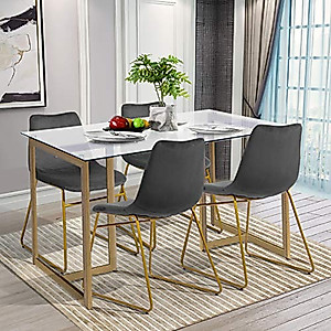 FurnitureR, Velvet Fabric Upholstered Seat Kitchen Room Set of 2, Mid Century Modern Backrest,Gold Metal Legs Dining Chair, Grey