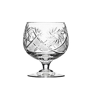 Set of 6 Russian Cut Crystal Cognac Brandy Whiskey Snifters Goblets, Handmade Glassware