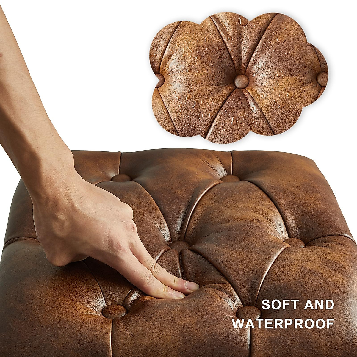 BarEasy Bar Height Stools, 2pcs Leather Wood Bar Stoolst for Kitchen Island(Brown) 1