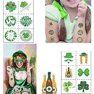 St. Patrick's Day Glitter Tattoos,Shamrock Lucky Clover Temporary Tattoo Stickers, St. Paddy's day Decorations Pack of 8,48Pcs Waterproof Decor for Men Women Kids