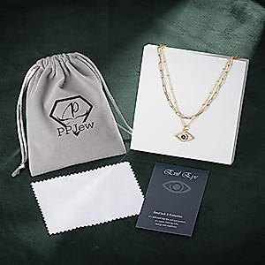 PPJew Layered Evil Eye Necklace 18K Gold Plated Blue Third Eye Layering Chocker Necklace Protection Mal De Ojo Nazar Amulet Jewelry Gift for Women Mother（Gold）