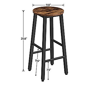 HOOBRO Bar Stools Set of 2, Counter Height Bar Stools, 25.8" Bar Stools for Kitchen Island, Industrial Kitchen Bar Chairs, for Dining Room, Kitchen, Bar, Rustic Brown and Black BF07BY01G1