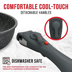 Bakken 15-Piece Non-Stick Cookware Set with Detachable Handles – Granite Stackable Pots and Pans Set, Dishwasher Safe, Oven-Safe, and Compatible Kitchen Essential for All Stoves – Black Granite.