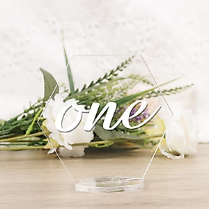 10 Set Acrylic Table Card with Holders & 2 Markers,Clear Hexagon Table Number Sign Holders Wedding Seating Place Cards with Base Blank DIY Table Name Cards for Banquet,Photos and Office Menu Meeting