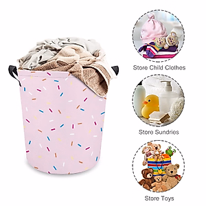 Pink Ice Cream Sprinkles Laundry Storage Basket Waterproof Foldable Laundry Hamper with Handles for Baby Nursery College Dorms Kids Bedroom