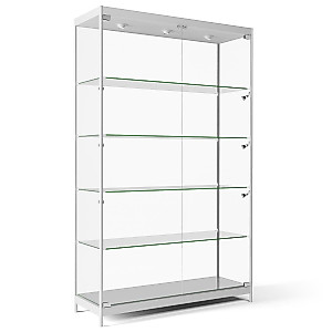 Displays2go Tempered Glass Showcases in Silver, Anodized Aluminum & Melamine, LED Lighting – Silver (LESC4816SV)