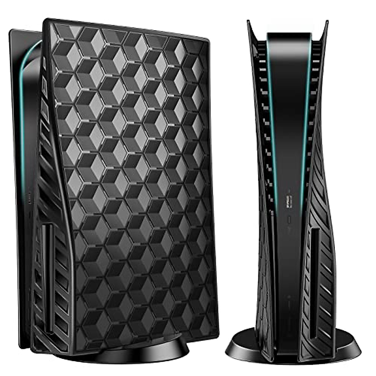 PS5 Cover Plates with Skin Stickers for PS5 Console, Niaycouky Face Plates Black with Hard Shell Protective, PS5 Accessories Plates, Shockproof Anti-Scratch Playstation 5 ABS Cover for Disc Edition