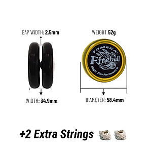 Yomega Fireball YoYo -HIGH Performance Responsive Transaxle Yoyo, Great for String Tricks for Advance Players to Perform Like Pros + Extra 2 yo yo Strings & 3 Month Warranty (Yellow and Black)
