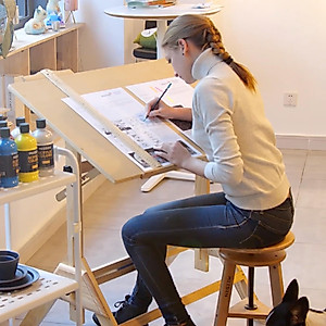 MEEDEN Solid Wood Drafting Table, Artist Drawing Desk, Writing Desk Studio Desk, Art Craft Table with Adjustable Height and Tiltable Tabletop for Artwork, Graphic Design, Reading