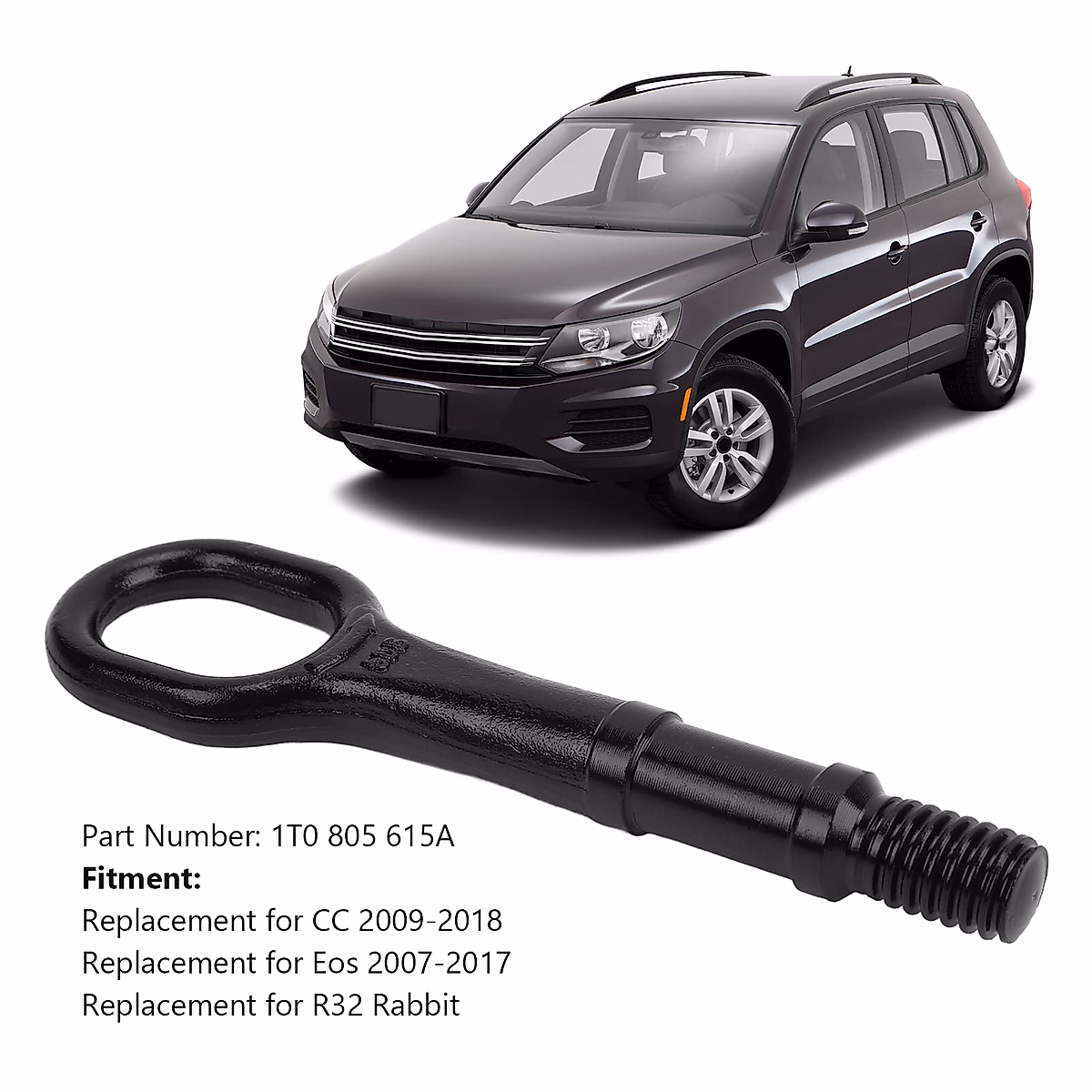 Towing Eye Tow Hook, 1T0 805 615A Car Bumper Trailer Ring Hinge Hook Replacement for CC 2009-2018 R32 2006-2014, Black