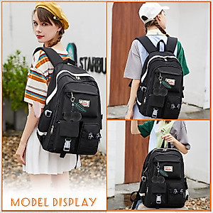 School Backpack Aesthetic Backpack for Girls Boys, Anti Theft Travel Daypack Laptop Backpacks for College Students, Cute Bookbag School Computer Bag for Outdoor Camping Hiking(black)