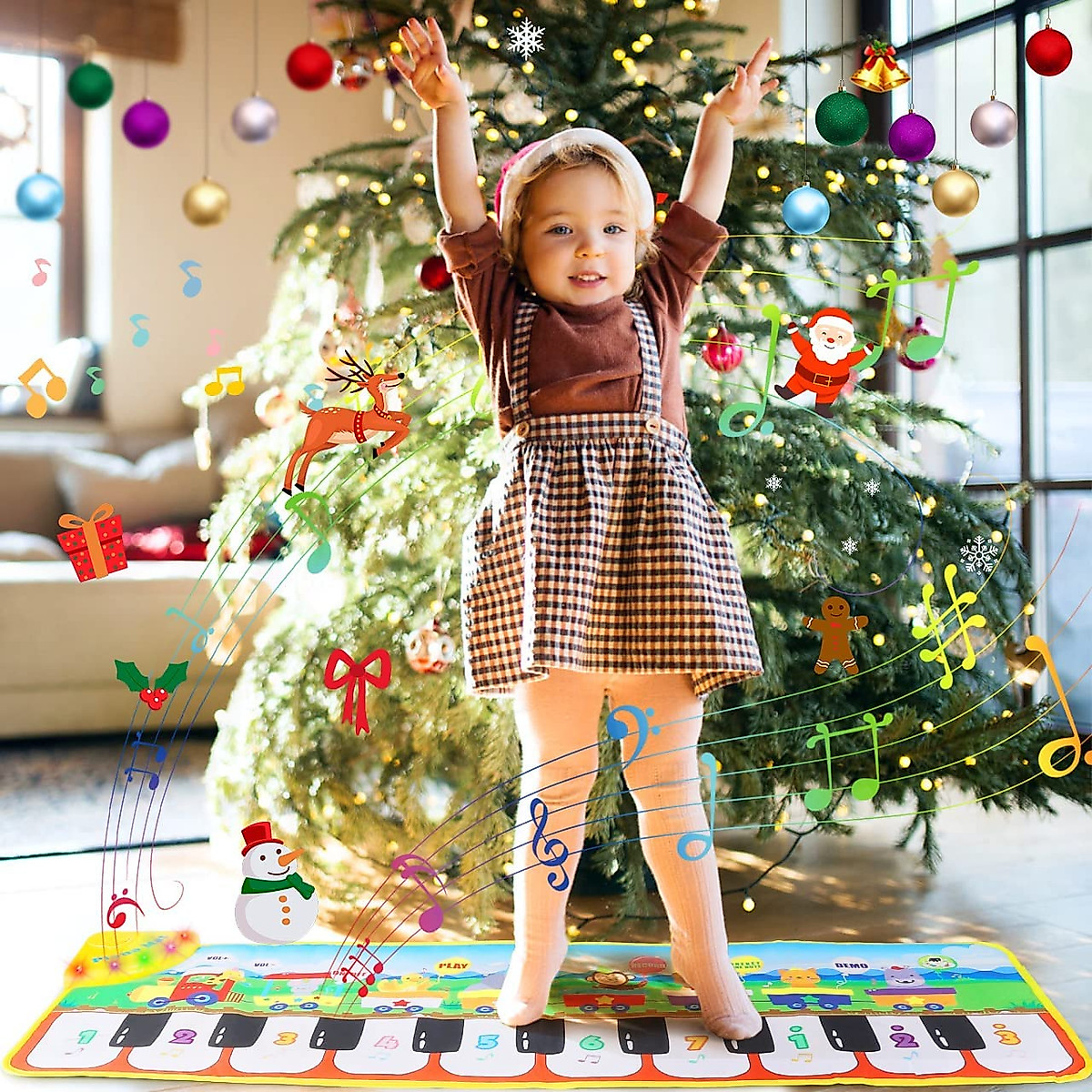 Fixget Musical Mat, Kids Piano Keyboard Play Mat with 8 Animal Sounds, Children Electronic Music Blanket Touch Playmat Floor Piano Dance Mat Early Education Toys Gifts for Toddlers Baby Boys Girls