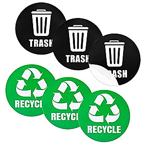Grevosea 6 Pieces Recycle and Trash Logo Stickers, Recycle Sticker for Trash Can Organize Trash Waterproof Garbage Sorting Stickers for Indoor & Outdoor Home Kitchen Office Greeen & Black 5 Inches