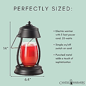CANDLE WARMERS ETC Hurricane Candle Warmer Lantern for Top-Down Candle Melting, Black