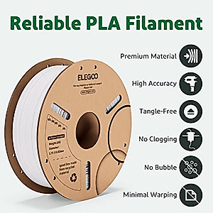 ELEGOO PLA Filament 1.75mm White 1kg Spool, 3D Printer Filament Dimensional Accuracy +/- 0.02mm 2.2lbs Neat Roll Fits for Most FDM 3D Printers