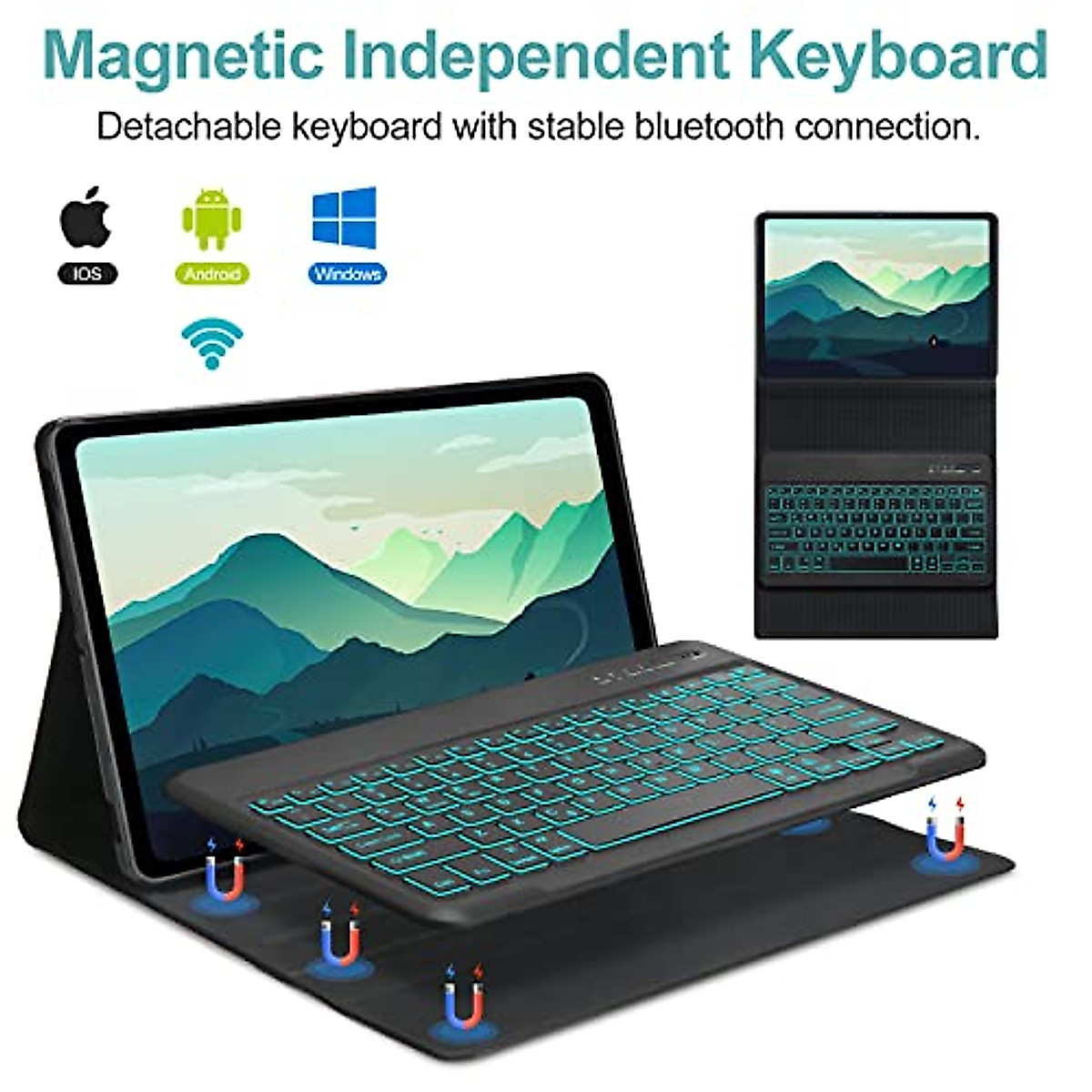 Samsung Galaxy Tab S8+/S7 FE Case with Keyboard 12.4 inch, Detachable Wireless Bluetooth Backlit Keyboard, Slim Smart Cover with S Pen Holder for Galaxy Tab S8+ 2022/S7 FE 2021/S7 Plus 2020, Green