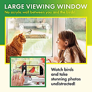 D.F. Omer Window Bird Feeder with 3 Section Tray and Roof Cover, Weatherproof Outdoor Suction Cup Hanger Acrylic Plastic Bird Feeder , Clear