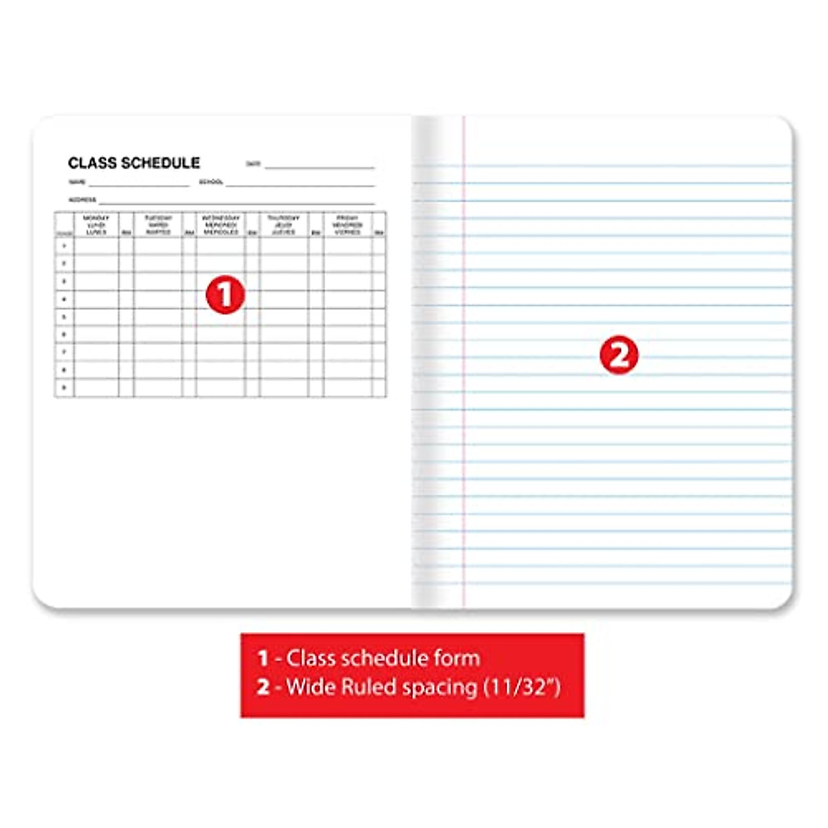 Better Office Products Composition Book Notebook - Hardcover, Wide Ruled (11/32-inch), 100 Sheet, One Subject, 9.75" x 7.5", Assorted Covers: Red, Blue, Green, Purple-12 Pack