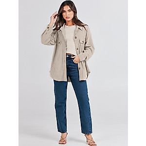 ANRABESS Womens Corduroy Shacket Button Down Shirts Oversized Long Sleeve Casual Cardigan Jacket 2025 Fall Fashion Clothes Beige Small