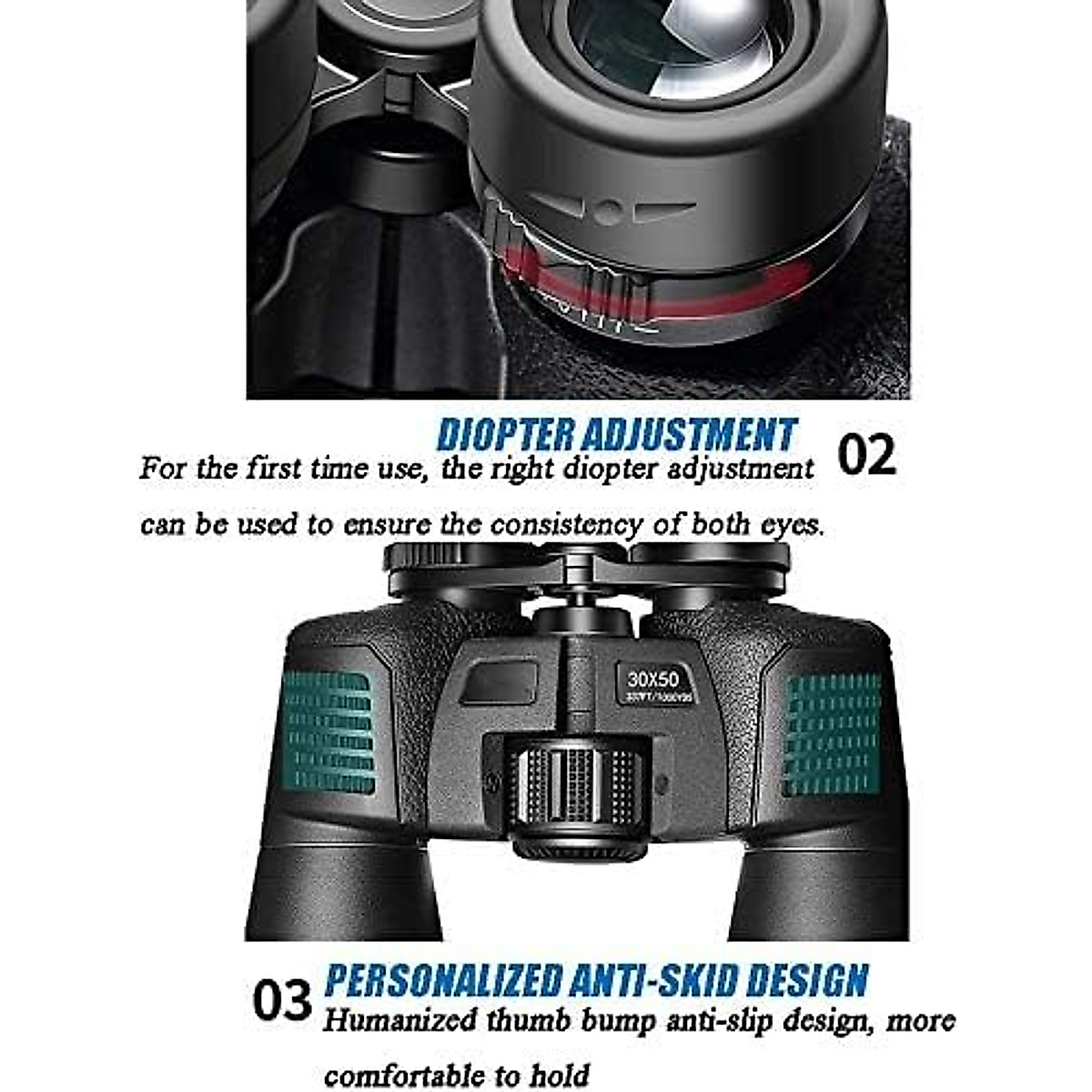 30X50 High Power HD Durable Professional Waterproof Binoculars - BAK4 Prism FMC Lens for Bird Watching Hunting Outdoor Concerts