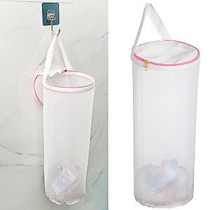 MIFNRO Large Capacity Sock Laundry Bag With Wire Construction Opening Use YKK Zipper Tote Bag Bathroom Hanging Suitable For Underwear, Socks Fine Mesh Laundry Bag 1 Pink