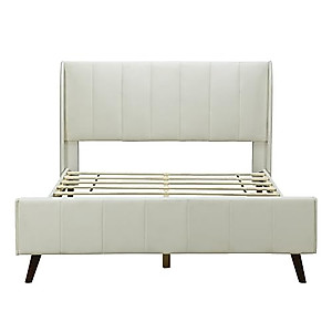 DNYN Upholstered Velvet Queen Size Platform Bed with Headboard & Footboard for Kids Bedroom,Easy Assemble & No Box Spring Needed,Perfect for Small Space, Beige