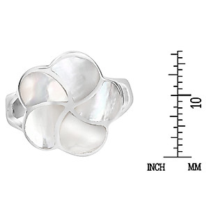 AeraVida Hawaiian Plumeria Flower White Mother of Pearl Inlay .925 Sterling Silver Ring