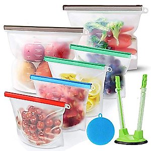 Reusable Silicone Food Storage Bags - Reusable Silicone Food Bag 6 Pack Airtight Food Fresh Preserving Bag for Sandwich, Vegetables,Snack,Liquid,2 Large and 4 Medium