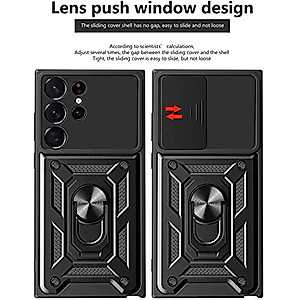 CCSmall Case for Samsung Galaxy S23 Ultra (Not S23) with Slide Camera Cover, Military Grade Drop Protective Phone Cover Case with Ring Kickstand for Samsung Galaxy S23 Ultra 5G SJ Black