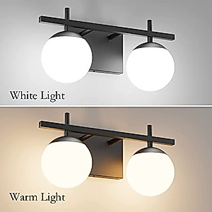 Ralbay Matte Black Bathroom Light Fitures 2-Light Mid Century Modern Bathroom Light Fixture Matte Black Milky Glass Ball Wall Light for Bathroom