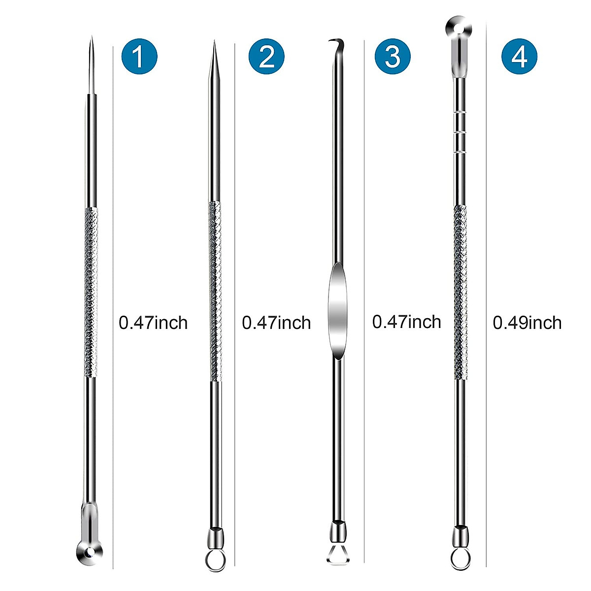 Blackhead Removal Tools, 4 Pcs Pimple Popper Tool Kit, Professional Stainless Pimples Comedone Extractor with Portable Case(Silver)