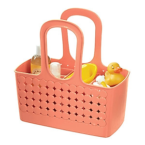 iDesign Orbz Bathroom Shower Tote for Shampoo, Cosmetics, Beauty Products - Small, Divided, Coral