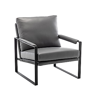 UNICOO Faux Leather Metal Frame Accent Chair - Modern Accent Chairs for Living Room, Bedroom, or Office - Armchairs Living Room Chairs Leisure Chair Reception Chair (ZKL-239K-DG Dark Grey)
