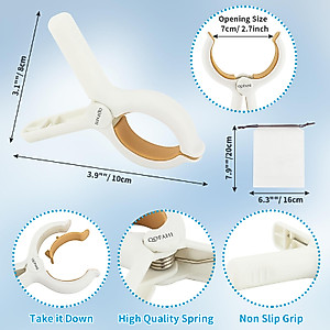 Beach Towel Clips for Beach Chairs Cruise, Strong Grip Clothes Pins Non-Slip Pool Chair Clips Plastic Quilt Drying Clip for Laundry Towel Clothes Blankets Set of 8, with Drawstring Bag(Blue+Khaki)