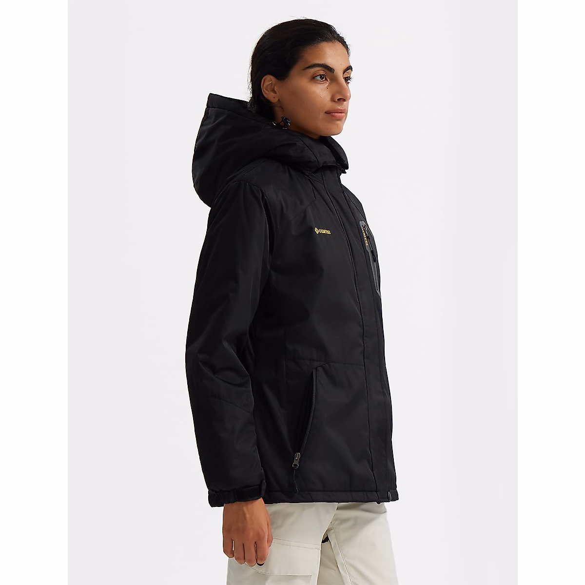 GEMYSE Women's Ski Snow Jacket Warm Winter Waterproof Coat Snowboard Rain Jacket Hooded Windproof Windbreaker（Black,3X-Large）