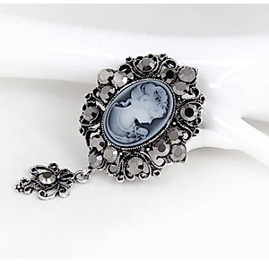 Ezing Vintage Princess Frame Crystal Cameo Brooches Pins Set for Women (C)