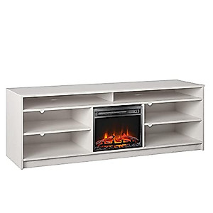 Ameriwood Home Hendrix 75" TV Stand with Electric Fireplace Insert and 6 Shelves, Ivory Oak