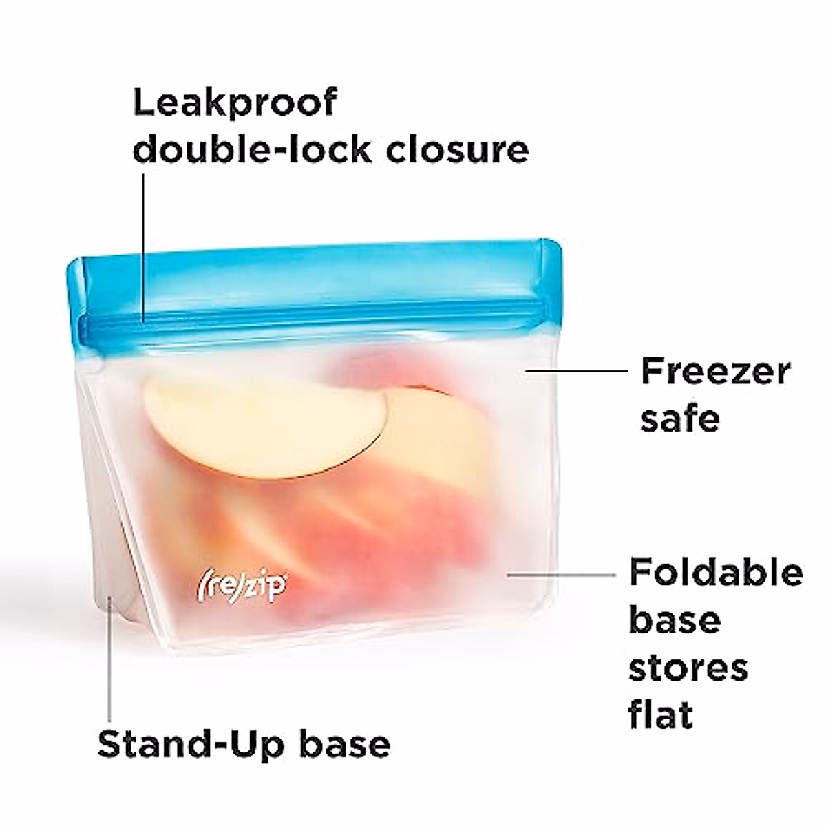 rezip 5-Pack Stand-Up Reusable Snack Bag Bundle | BPA-Free, Food Grade, Leakproof, Freezer and Dishwasher Safe | 1-Cup Bags (Multicolor)