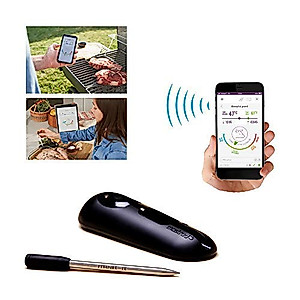 Mastrad Thermometer | Meat it Wireless Grill and BBQ Sensor | Connects Via Bluetooth to Free Cooking App, 2.1, BLACK